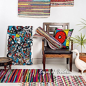 Eyes of India - 4 X 6 ft Black Colorful Chindi Woven Area Rag Rug Braided Bohemian Accent Boho Chic Decorative Indian Handmade Handwoven