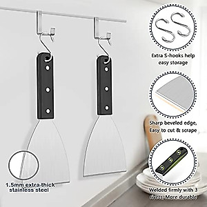 Joyfair Griddle Scraper Set of 2, Stainless Steel Grill Scrapers for Food Service/Cleaning Supply, Metal Slant Edge Spatula Tool for BBQ Flattop Grilling Teppanyaki/Kitchen Cooking, Dishwasher Safe