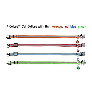 D-buy Cat Collars with Bell, Breakaway Cat Collars, Reflective Cat Collars, Nylon Cat Collars with Bell, Collars for Cats (4 Colors)