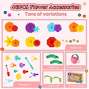 FUNZBO Flower Garden Building Toys - Toddler Girls Toys for Age 3 4 5 6 7 Years Old, STEM Montessori Educational Toys for Kids, Sorting & Stacking Set for Birthday Valentine Easter