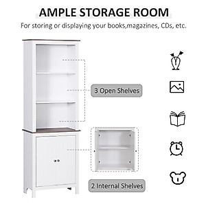 HOMCOM 69'' Freestanding Storage Cabinet, Bathroom Linen Tower, Kitchen Cupboard, Buffet Cabinet, Bookcase with Double Door 3-Tier Shelf for Home Office, White