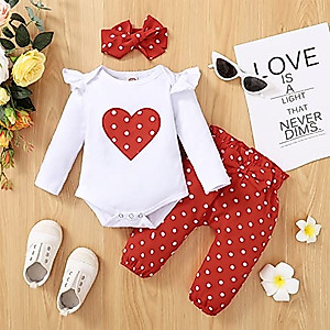 Magic Park Baby Girls Shirts Pant Set Ruffle Infant Girl Outfits Toddler Girl Love Print Clothes ((Red Long-2, 12-18 Months)