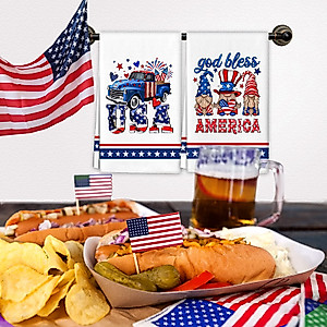 POILKMNI 2 PCS Home Kitchen Dish Towels, American Flag Stars Gnomes Tea Towels Decoration Hand Towels Decor Hand Towels for Cooking Baking