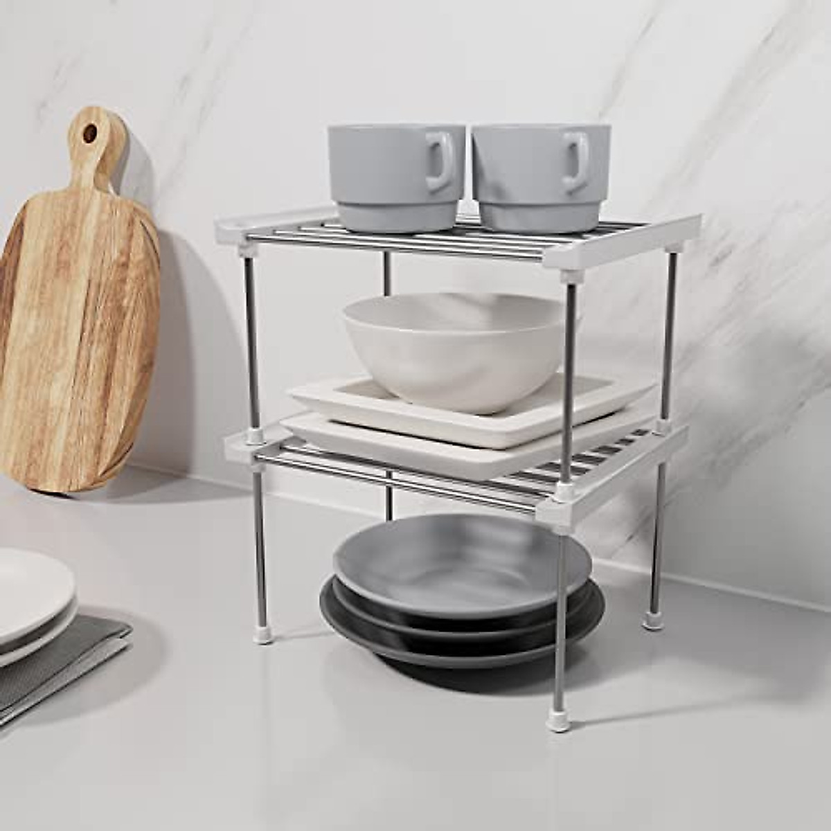 Carrotez Stackable Pantry Cabinet Organizer Set of 2, Pantry Organization and Storage, Cabinet organizers and Storage, Pantry Storage Shelf Organizer, Kitchen Cabinet Organizer, White 9.8 x 7.8 x 6.1"