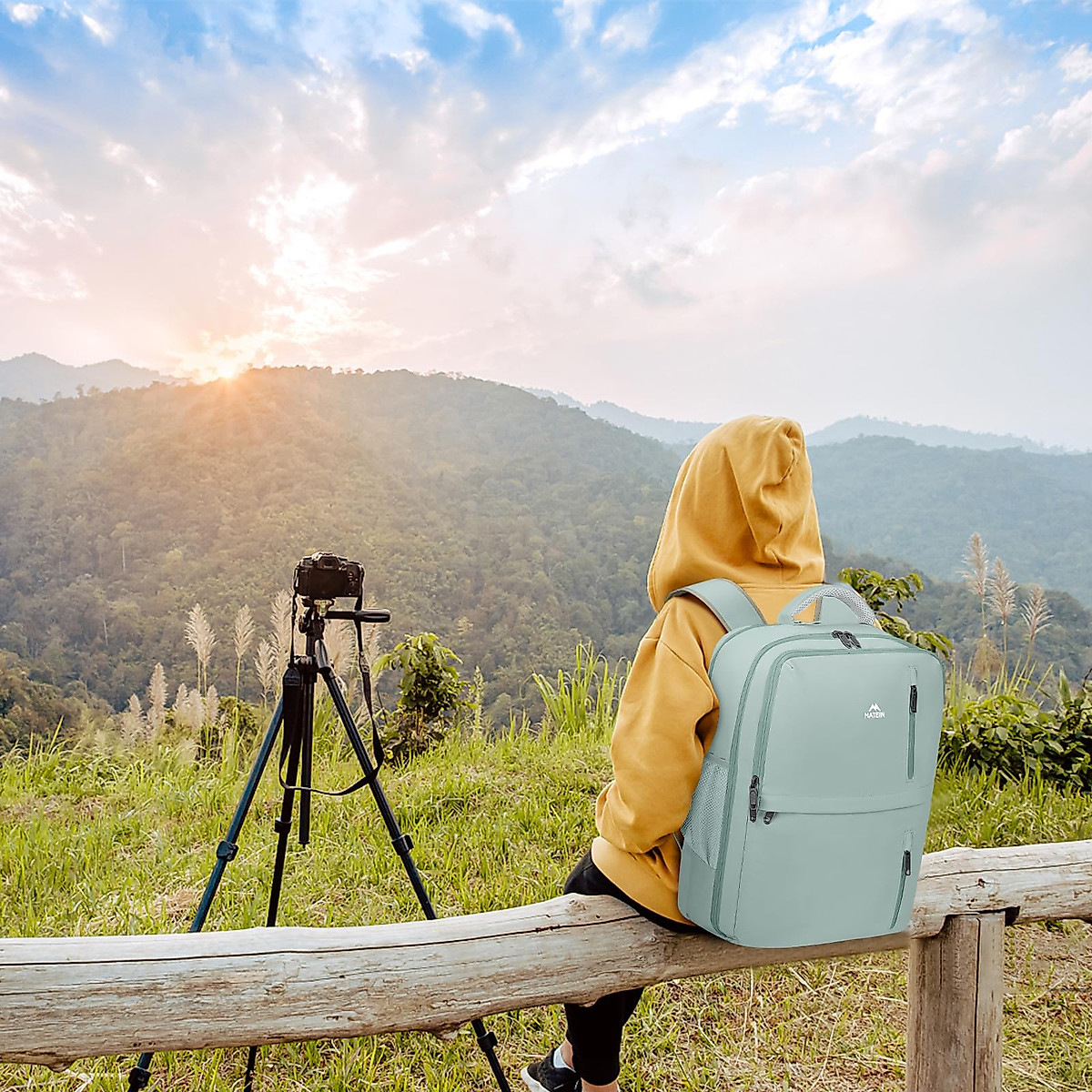 MATEIN Carry on Backpack for Women, 40L Large Travel Laptop Backpacks with USB Charge Port, Airline Approved Water Resistant Luggage College Weekender Overnight Bag Fits 17.3 Inch Notebook, Light Blue