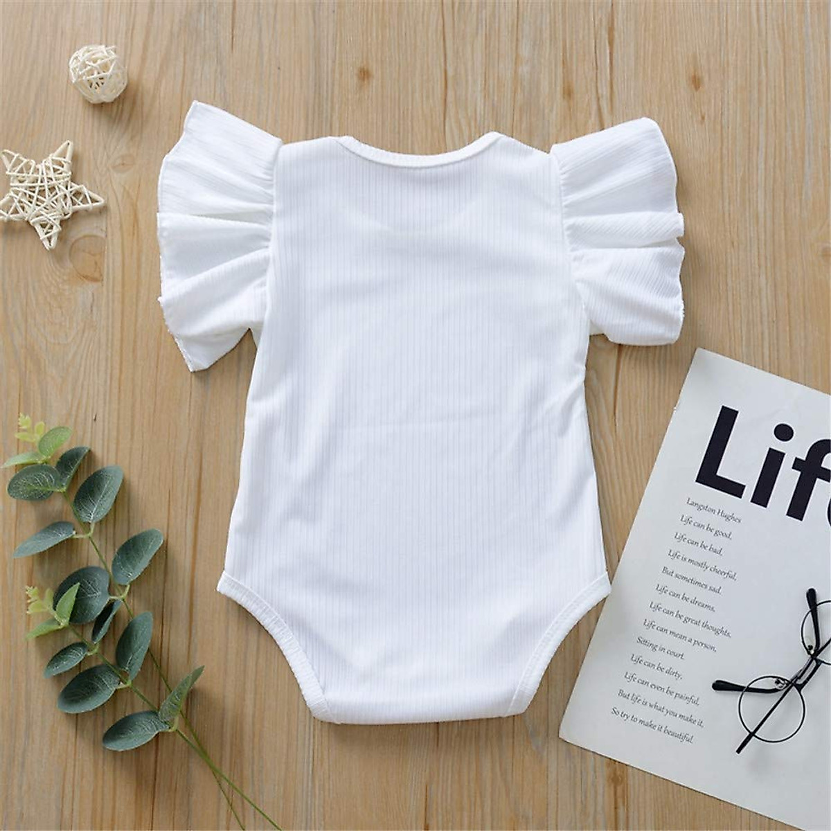 iddolaka Newborn Infant Baby Girl Solid Ruffle Romper Bodysuit Jumpsuit Casual Clothes One Piece Outfit (White, 6-12M)