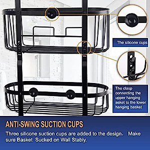 LCOOL Bathroom Hanging Shower Caddy, Over Head Shower Organizer Hanging Basket storage shampoo conditioner soap,with Hooks for Razor and Sponge,Rustproof Stainless Steel (Black)