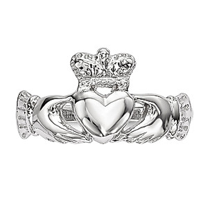 Solid 14k White Gold Irish Claddagh Celtic Ring Band Size 6