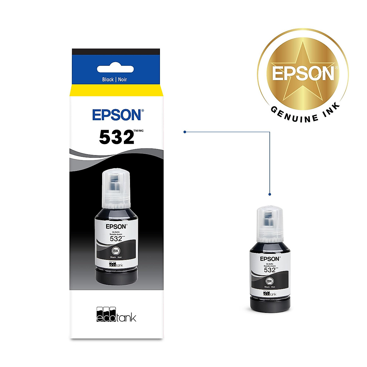 EPSON T532 EcoTank -Ink Ultra-high Capacity Bottle Black (T532120-S) for Select Epson EcoTank Printers
