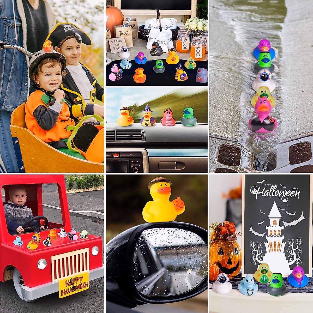 FUN LITTLE TOYS 24 PCS Halloween Rubber Ducks in Bulk for Kids, Assorted Rubber Duck Toy Duckies for Fun Bath Toys, Trick or Treat Fillers, Halloween Party Favors, Halloween Themed Bathtub Toys