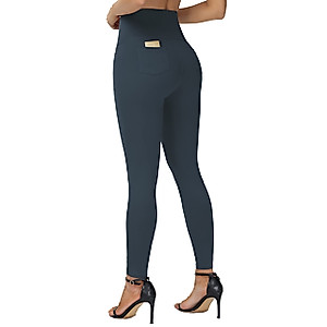 THE GYM PEOPLE Women's Casual Yoga Leggings High Waisted Tummy Control Workout Pants with 4 Pockets Charcoal Grey