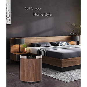 GohomeLoby Metal Trash Can, Double Cans Top Open Without Lid Waste Bin Hotel Office Wastebasket (Walnut Leather Silver Ring)