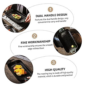 Yardwe 1pc Fire Earth BBQ Plate Cake Tray Outdoor Griddle Grill Square Dish Set Square Baking Tray Camping Pot Roasting Pan Roasting Plate with Handles Household Kitchenware Ceramic Plate