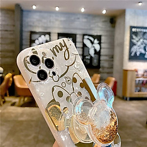 DEAVON Cute Case for iPhone 13 Pro Max,Cute Golden Minnie Sparkle Bling Cover with Quicksand Cell Phone Holder,Kickstand Soft TPU Shockproof Protective for Women Girls