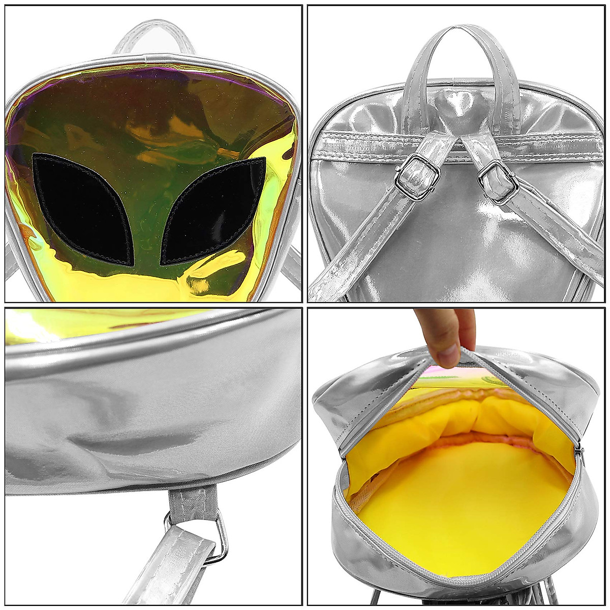 Aibearty Alien Backpack Holographic Triangle Rucksack Casual Bag (Silver 2)