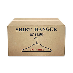18" White Wire Clothes Hangers - Durable, 14.5 Gauge Everyday Use Hangers (Pack of 500)