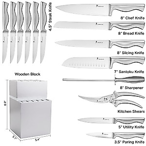 Kangdelun 15 PCS Knife Block Set, Ultra Sharp High Carbon Stainless Steel, Ergonomic Non-Slip Handle