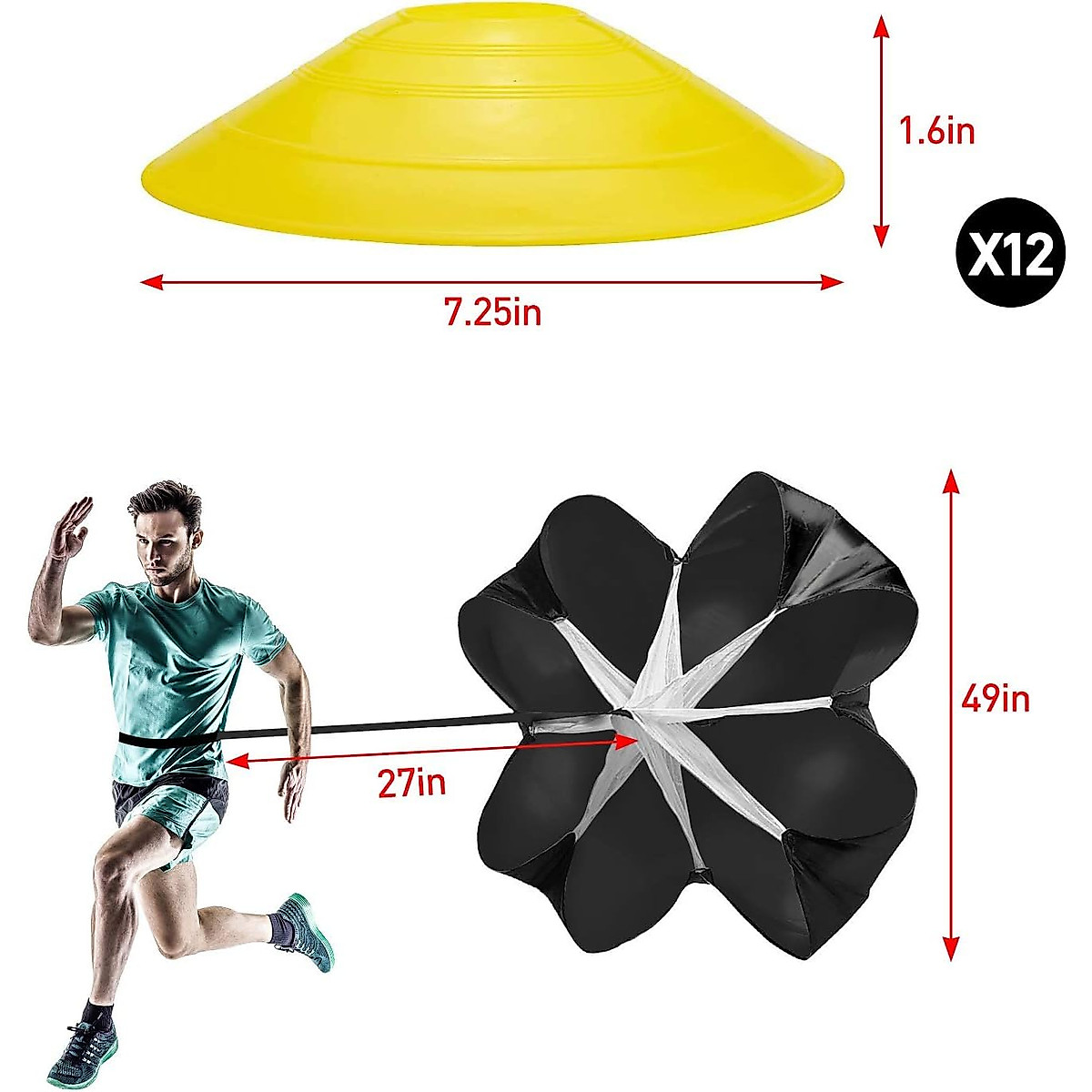 Pro Speed & Agility Training Set—includes 12 Rung 20ft Adjustable Agility Ladder with Carrying Bag, 12 Disc Cones, 4 Steel Stakes, 1 Resistance Parachute, Use Equipment to Improve Footwork Any Sport