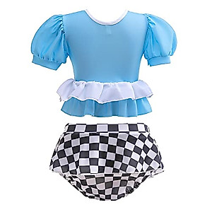 REXREII Girls Alice in Wonderland Princess Swimsuits Two-Piece Tankini Set Beach Surf Birthday Swimming Party Bathing Suits 6-7T