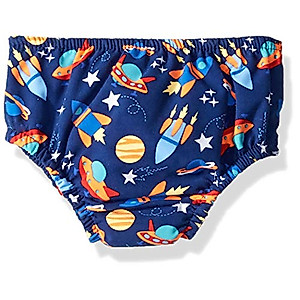 Swim Time Boys' Reusable Swim Diaper UPF 50+ with Side Snaps, Navy Space/Rocketships, X-Large