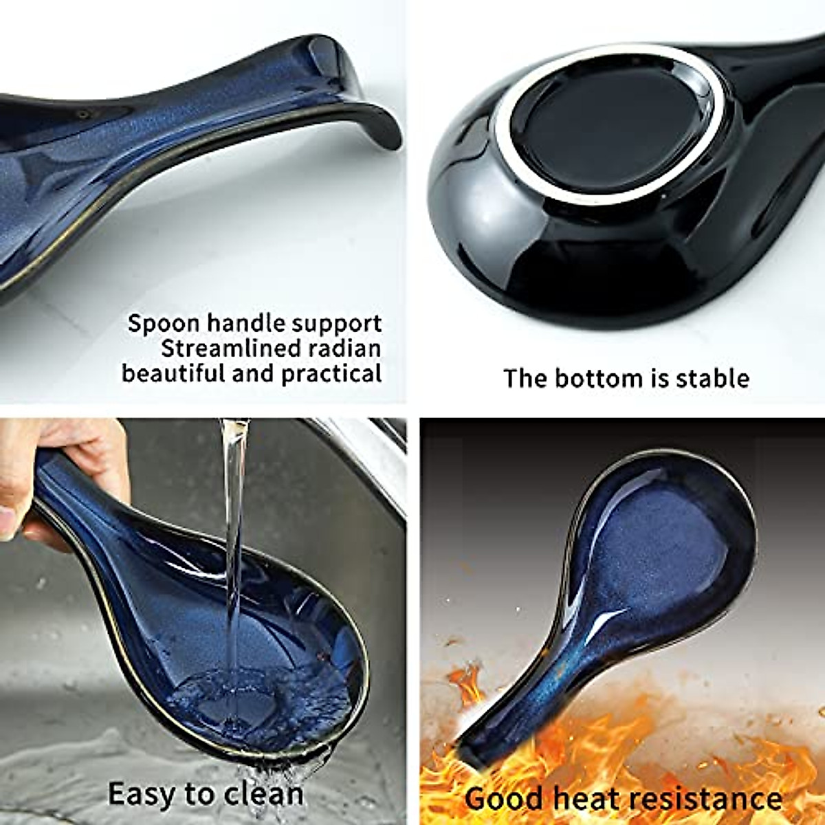 uniidea Ceramic Spoon Rest for Stove Top, Porcelain Spoon Holder, Large Spoon Rest for Kitchen Counter Stove Top, Spoon Rest Blue, Set of 2