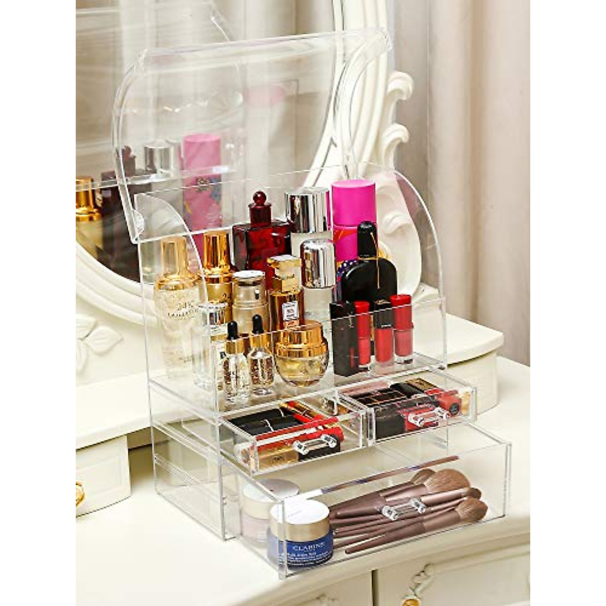MOOCHI Professional Large Cosmetic Makeup Organizer Dust Water Proof Cosmetics Storage Display Case with Drawers