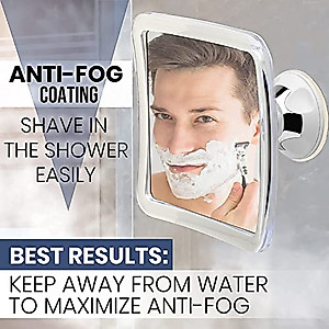 Fogless Shower Mirror for Shaving with Upgraded Suction, Anti Fog Shatterproof Surface and 360° Swivel - Includes Optional Hook Accessory To Transform Suction Mirror Into Hanging Mirror - 6.3" x 6.3"