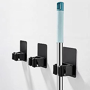 Broom Mop Holder Wall Mounted Garage Organization Tool 4Pcs Broom Gripper Holds Self Adhesive Reusable Super Anti-Slip Mop holder Organizer No Drill Install Easily Storage for Bathroom Kitchen Garden