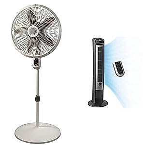 Lasko 1885 18" Cyclone Pedestal Fan with Remote Control, 18 inches White & Portable Electric 42" Oscillating Tower Fan with Nighttime Setting, Timer and Remote Control, Silver T42951