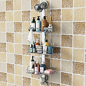 Thideewiz Hanging Shower Caddy over Shower Head Aluminum Alloy Rustproof with Built-in Soap Holder, Bathroom Shower Shelf Organizer Storage Rack Shampoo Holder with Movable 2 Hooks, 3 Tier