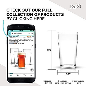 JoyJolt Grant 19oz Beer Pint Glasses Set of 4. Large Beer Pint Glass Capacity in a Traditional Pub Drinking Glasses Design. Oversized Beer Glasses Set for Guinness, Stout, and Big Craft Beer Glasses