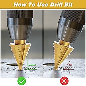 10 Sizes Titanium Step Drill Bit, 1/4 to 1-3/8 Inches High Speed Steel Step Drill Bits for Sheet Metal Hole Drilling Cutting, HSS Multi Size Unibit Drill Bits DIY Lovers, Multiple Hole Stepped up Bits