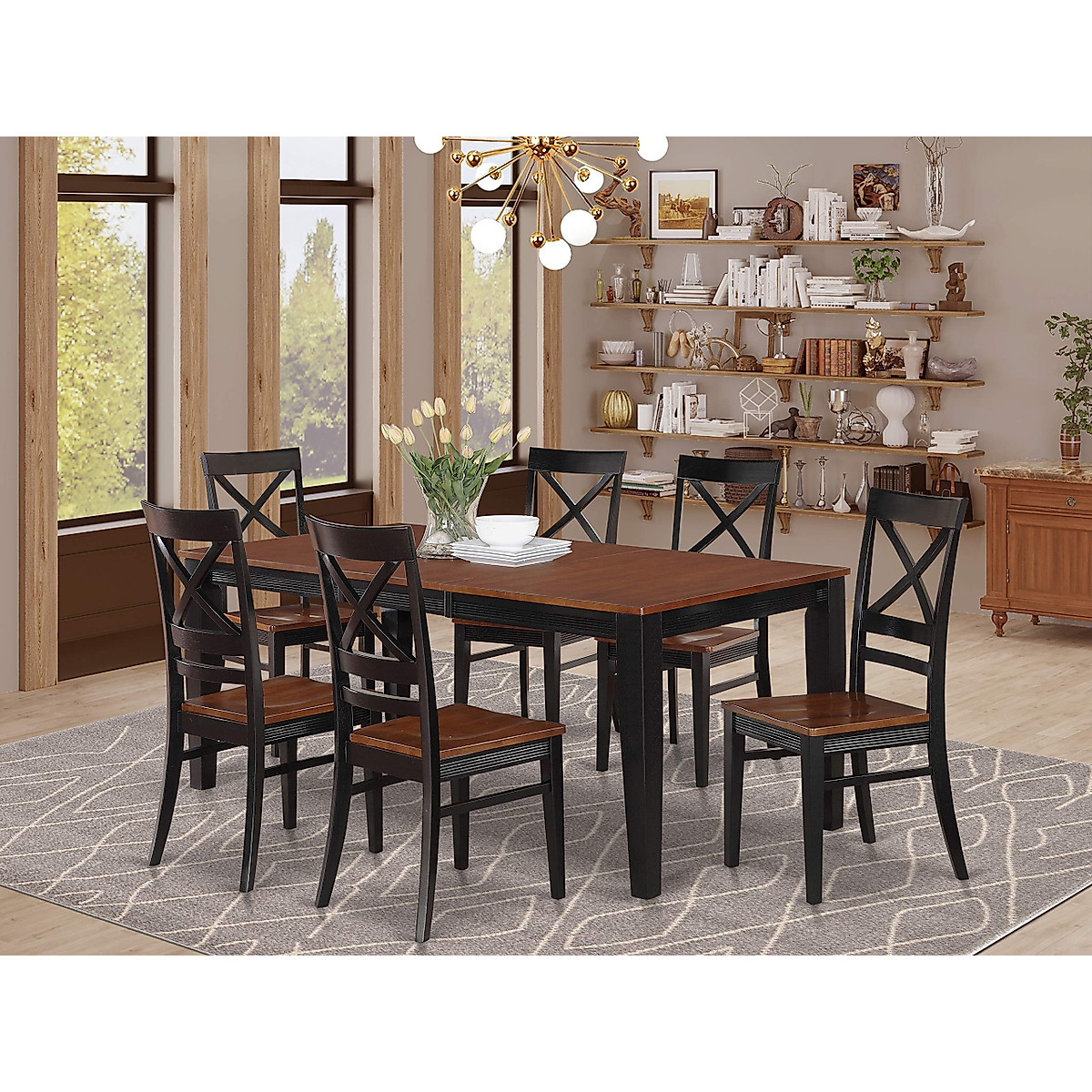 East West Furniture QUIN7-BLK-W Dining Room Set, 7-Piece