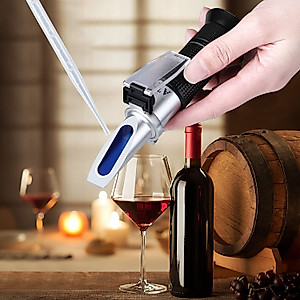 Wine Refractometer for Grape Wine Brewing, Brix Wine Refractometer for Measuring Sugar Content in Original Grape Juice & Predicting Wine Alcohol Degree, Dual Scale of Brix 0-40% and Alcohol 0-25% vol