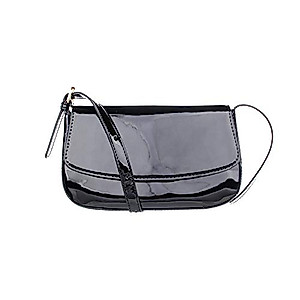 Olivia Miller Women's Fashion Faux Patent Leather Black Shoulder Bag w Adjustable Shoulder Strap, Casual Chic 90s Y2K Retro Purse Handbag