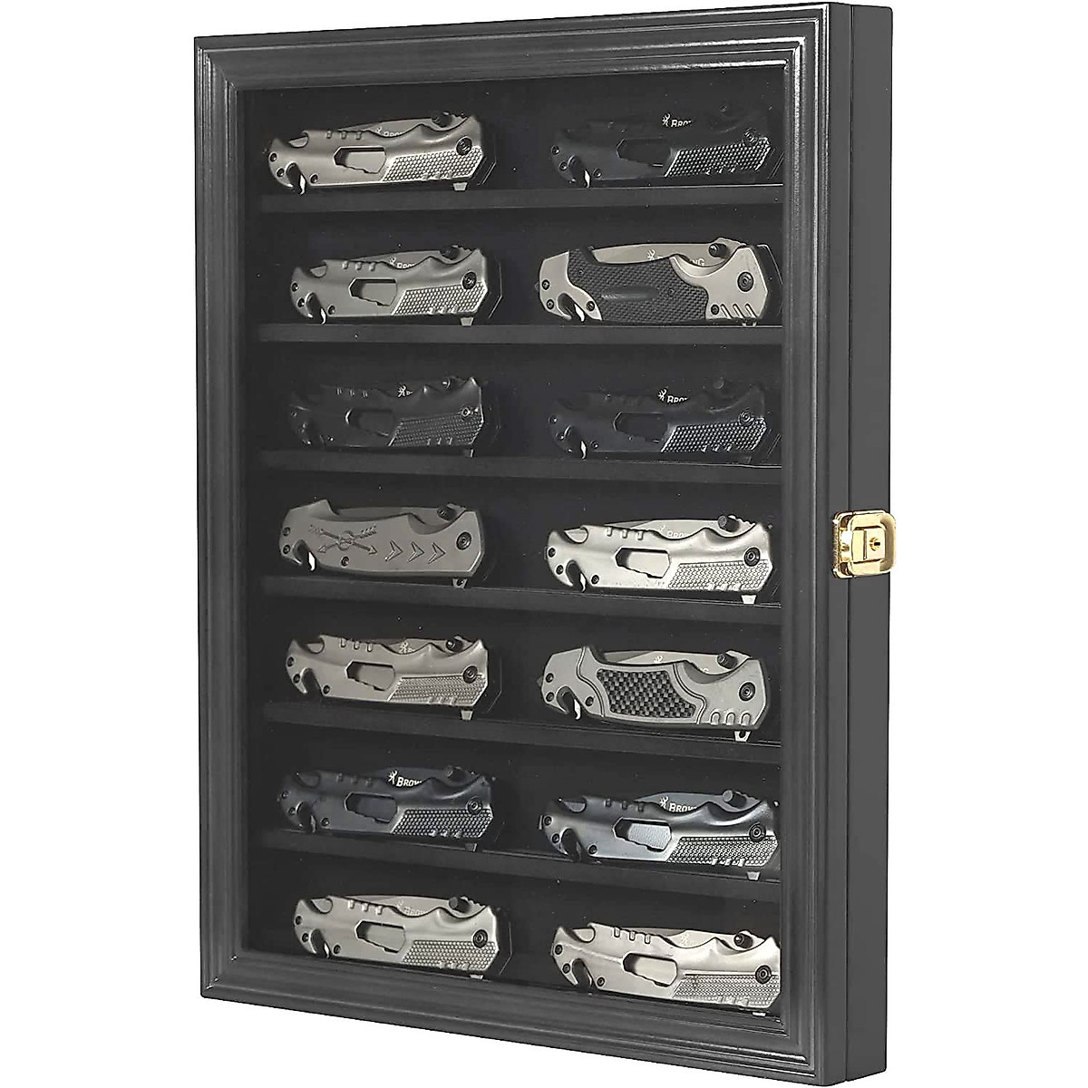 DisplayGifts Knife Display Case Pocket Knife Display Case for Wall Stand Military Folding Knife Shadow Box Knife Enthusiast Collectibles with 98% UV Protection Lockable Black Finish