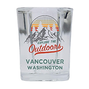 R and R Imports Vancouver Washington Explore the Outdoors Souvenir 2 Ounce Square Base Liquor Shot Glass