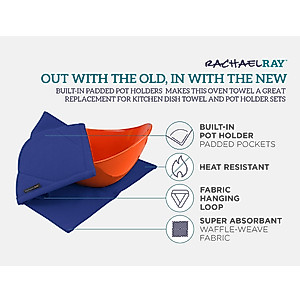 Rachael Ray Multifunctional 2-in-1 Moppine, Ultra Absorbent Kitchen Towel & Heat Resistant Pot Holder, Blue