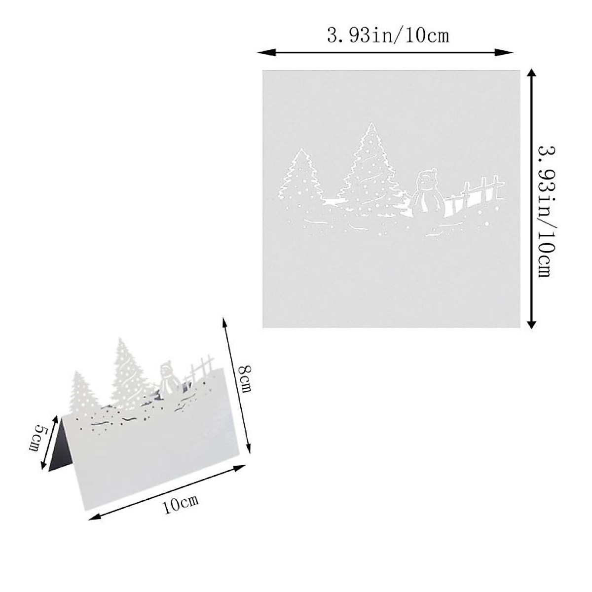 Christmas Table Place Cards, Name Cards, Christmas Place Cards, 50 Pack Buffet Food Tent Labels, Double Design Name Cards, Scored for Easy Folding, Christmas Party Decorations (Christmas Tree Snowman)