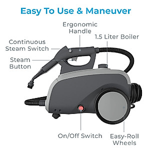 Pure Enrichment PureClean Steam Cleaner with 17 Accessories, Multi-Purpose Household Rolling Steamer for Chemical-Free Deep Cleaning of Floors, Upholstery, Windows, Grout, Grills, Cars, and More