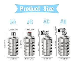 2Pcs 304 Stainless Steel Fully Automatic Water Level Control Float Valve, 1/2" Auto Shut Off Ball Mini Float Valve, Automatic Water Level Controller for Water Tank (#D 1/2 ''（Side water intake）)