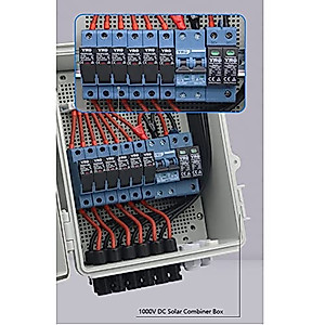 6 String Combiner Box for Solar Panel System, Solar Combiner Box with Lightning Arrest 63A Circuit Breaker 15A Rated Current Fuse IP66 Waterproof