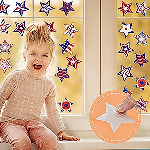 64 Pieces Patriotic Stars Paper Cutouts Patriotic Day Stars Accents with 80 Pieces Glue Point Dots for Independence Day 4th of July Memorial Day Patriotic Decoration Home Office School