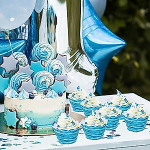 Whaline 48Pcs Ocean Wave Cupcake Wrappers Blue Sea Waves Cupcake Liners Summer Ocean Paper Baking Cup Cupcake Holders for Birthday Summer Ocean Theme Party Cake Decorations