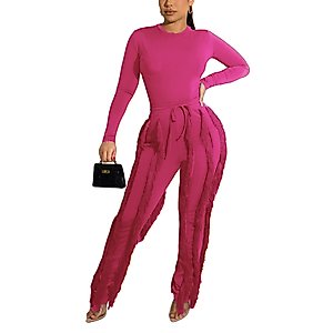 Vakkest Tassel Bodycon Long Pants Tracksuit Sets for Women Ladies Girls Females Two Piece Outfits Activewear Sweatpants
