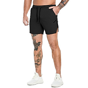 PIDOGYM Men's Workout Running Shorts 5 Inch, Lightweight Mesh Gym Athletic Fitted Short Pants for Bodybuilding Training Black