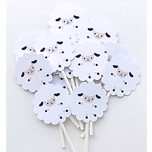 Little Sheep Cupcake Toppers 12 pcs, Little Lamb Cake Picks Birthday Decoration Party Supplies, Neutral Baby Shower Themed