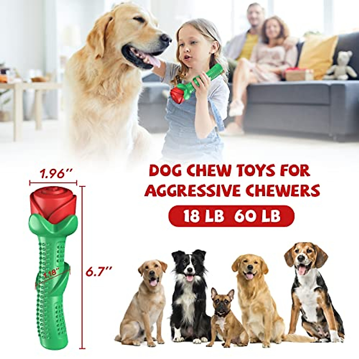 ucho Dog Chew Toys for Aggressive Chewers, Rose Dog Toys for Small Meduium Large Dogs, Interactive Dog Chew Toys for Training and Cleaning Teeth