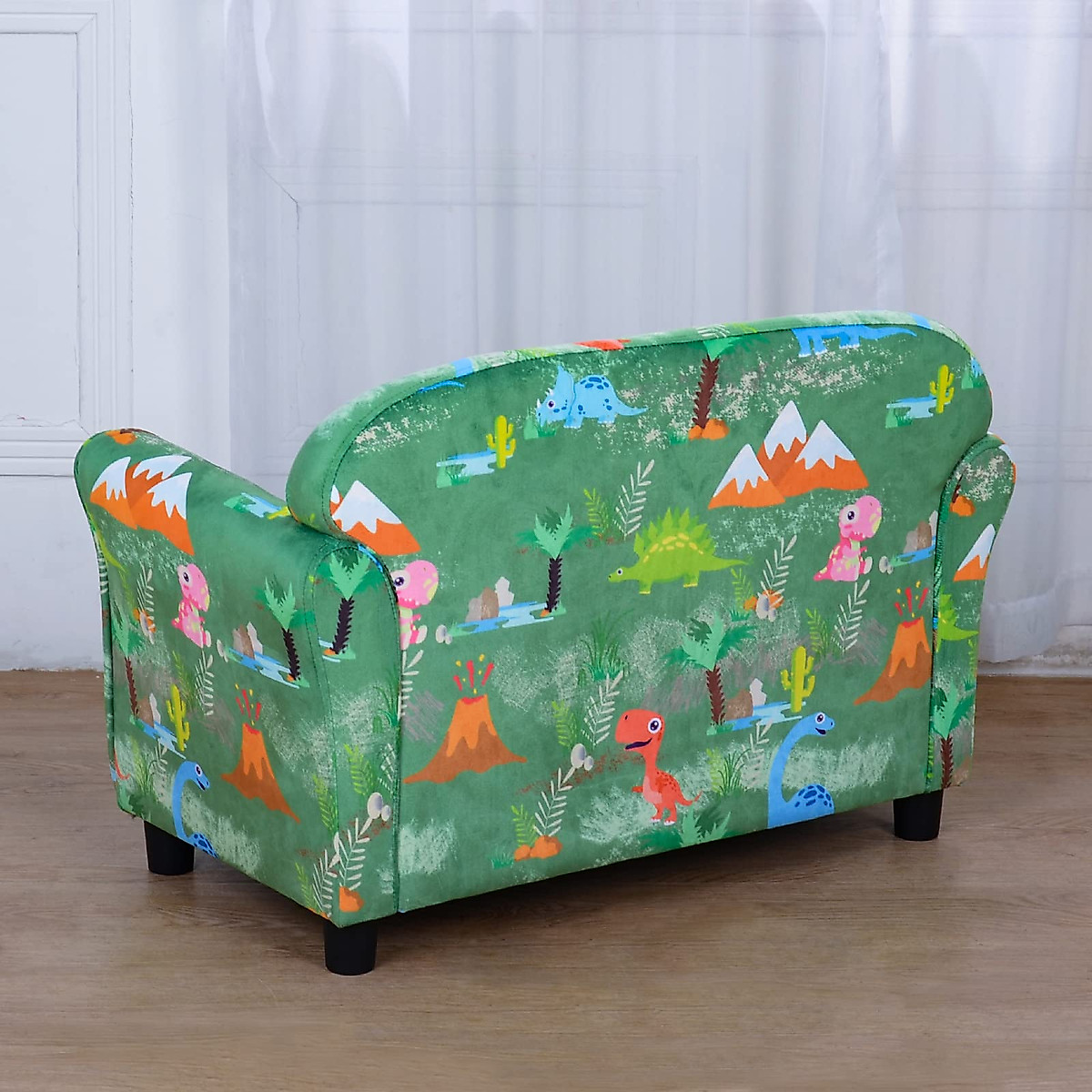 Yoonnie room Kid Sofa Chair,2-Seater Upholstered Kid Couch with Dinosaur Pattern Velvet Fabric for Children Gift(Green)