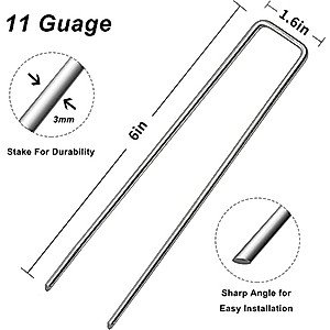 Zevlux Landscape Staples 6 Inch 50pcs 11 Gauge Garden Stakes, Heavy Duty Galvanized Garden Staple for Fences, Lawns, Weed Barriers, and Landscape Fabrics, Netting, Irrigation Hose, Floor Mats (6inch)
